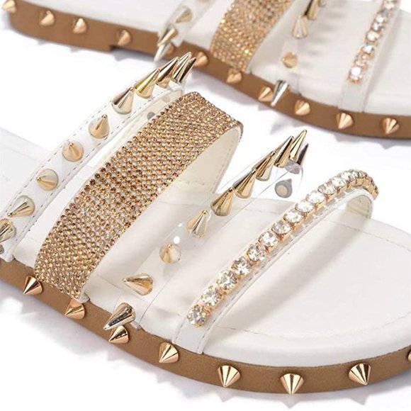 Cape Robbin | Shoes | New Bling Rhinestone Spike Studded Open Toe Flip ...